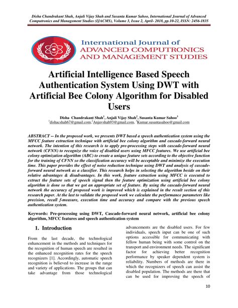 Pdf Artificial Intelligence Based Speech Authentication System Using Dwt With Artificial Bee