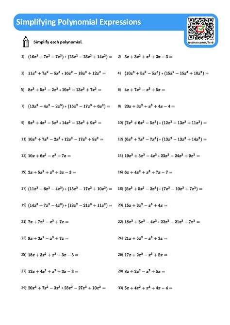 Simplifying Polynomial Expressions Worksheets