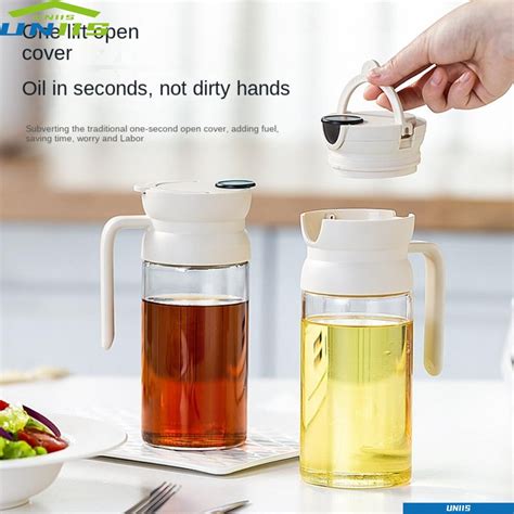 Uniis ขวดแก้วจ่ายน้ํามัน น้ําส้มสายชู อัตโนมัติ ความจุขนาดใหญ่ 600 มล สําหรับห้องครัว Shopee
