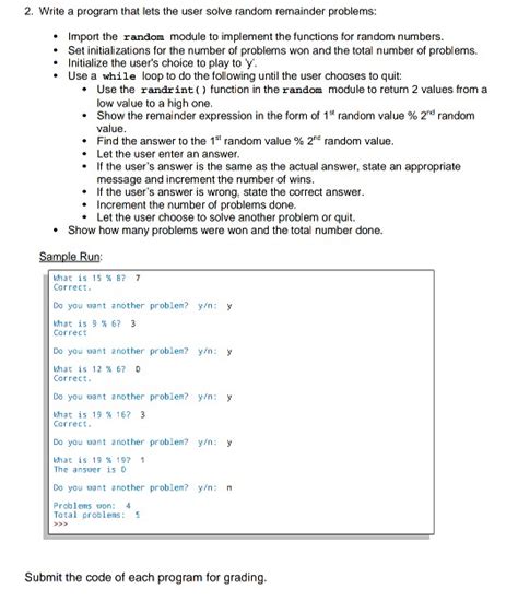 Solved 2 Write A Program That Lets The User Solve Random