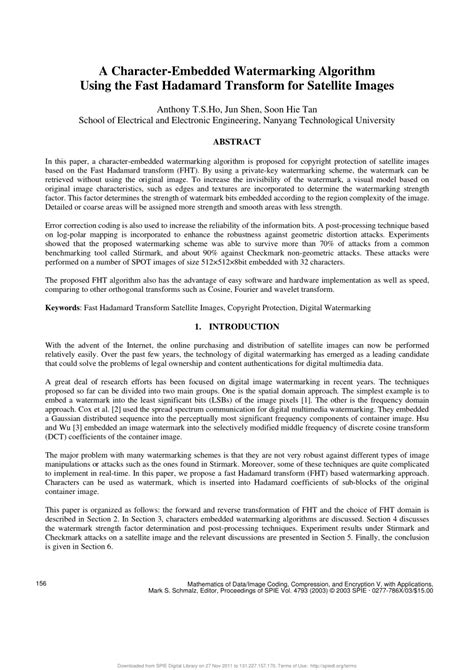 Pdf A Character Embedded Watermarking Algorithm Using The Fast