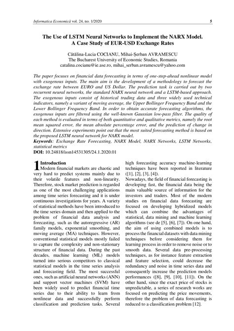 Pdf The Use Of Lstm Neural Networks To Implement The Narx Model A