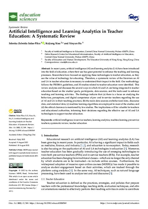 Pdf Artificial Intelligence And Learning Analytics In Teacher Education A Systematic Review