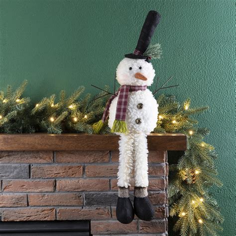 Glitzhome Fabric Christmas Snowman Shelf Sitter With Dangling Legs