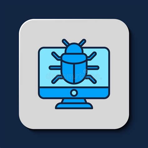 Filled Outline System Bug On Monitor Icon Isolated On Blue Background Code Bug Concept Bug In