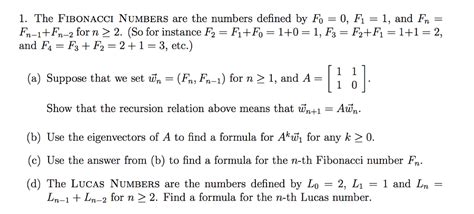 Solved The Fibonacci Numbers Are The Numbers Defined By F0