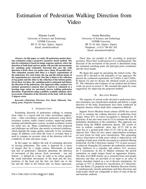 Pdf Estimation Of Pedestrian Walking Direction From Video