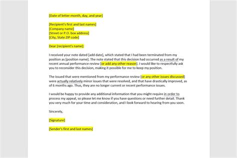 Job Termination Appeal Letter Template Job Termination Appeal Letter