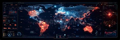 Control Center Monitoring Global Network Connections And Data Analysis Stock Illustration