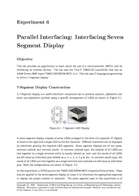 Experiment 6 Parallel Interfacing Seven Segment Display Experiment 6 Parallel Interfacing