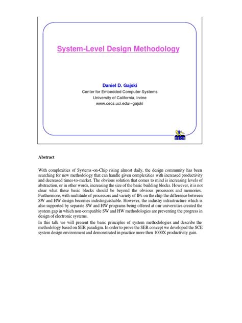 Pdf System Level Design Methodology Dokumentips