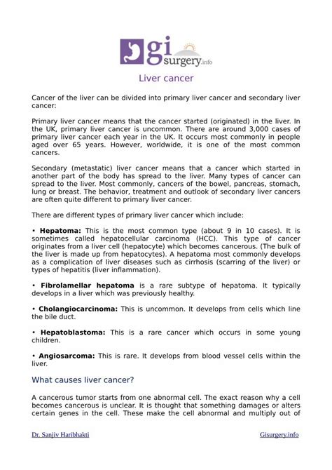 Pdf Liver Cancer Causes Symptoms And Treatment Option Dokumentips