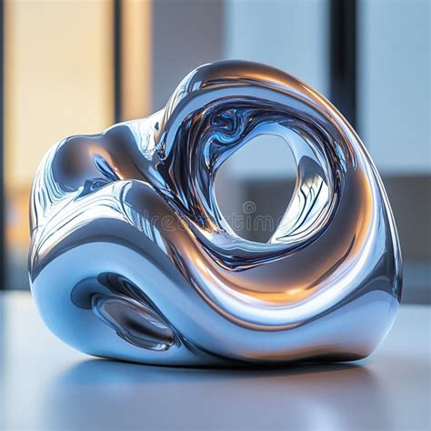 Abstract Metallic Sculpture With Fluid Shape And Reflective Surface Stock Illustration