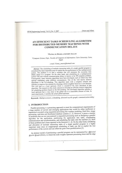 Pdf An Efficient Tasks Scheduling Algorithm For Distributed Memory