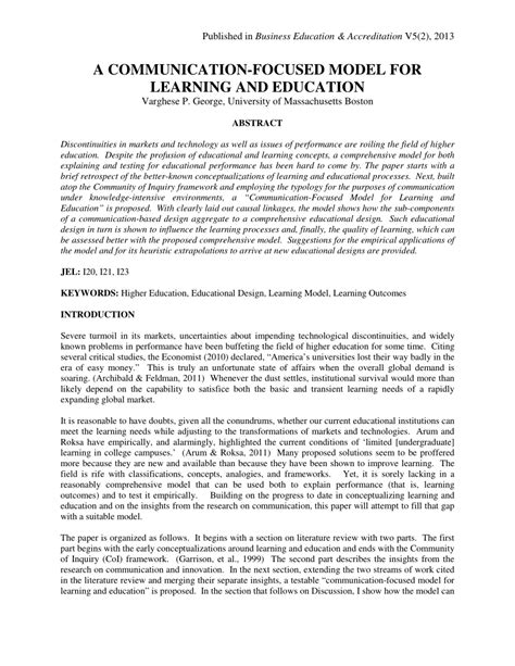 Pdf A Communication Focused Model For Learning And Education