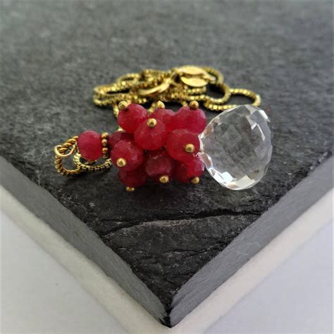 Quartz And Ruby Cluster Necklace By Prisha Jewels