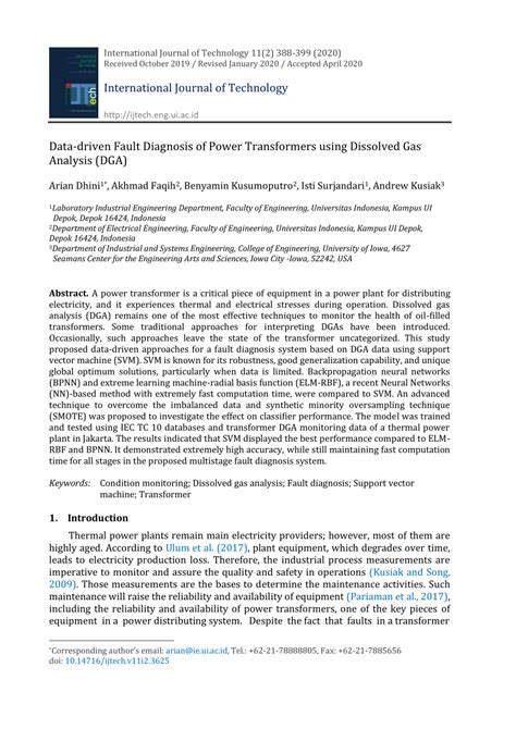 pdf data driven fault diagnosis of power transformers using dissolved gas analysis dga