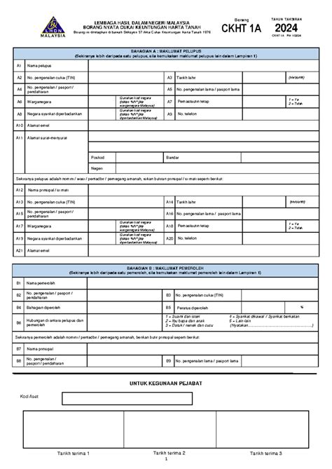 Tax Form Lhdn Borang Untuk Kegunaan Pejabat Kod Aset Bahagian A