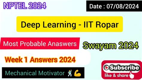 Deep Learning Iit Ropar Week 1 Quiz Assignment 1 Solution Nptel Swayam 2024 Youtube