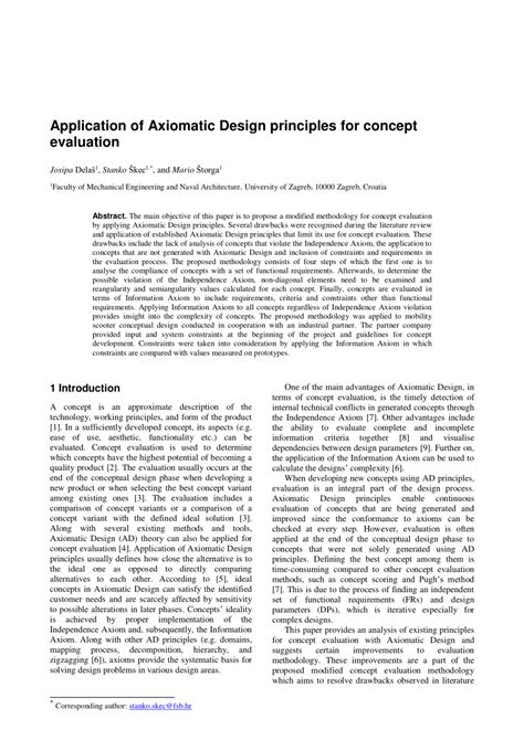 Pdf Application Of Axiomatic Design Principles For Concept Evaluation