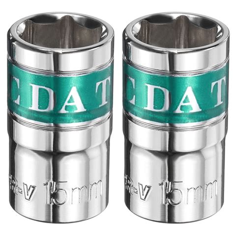 Uxcell 2pcs 1 2 Drive 6 Points Socket 15mm Cr V Metric Shallow Socket Silver Green