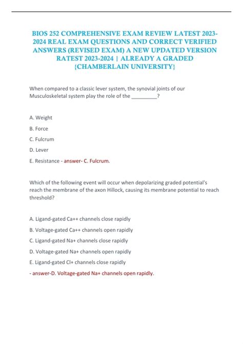 BIOS 252 COMPREHENSIVE EXAM REVIEW LATEST REAL EXAM QUESTIONS AND