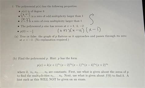 Solved The Polynomial P X Has The Following Properties Chegg