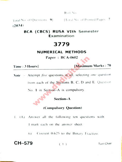Numerical Method 6sem 2024 Pdf Computational Science Elementary Mathematics