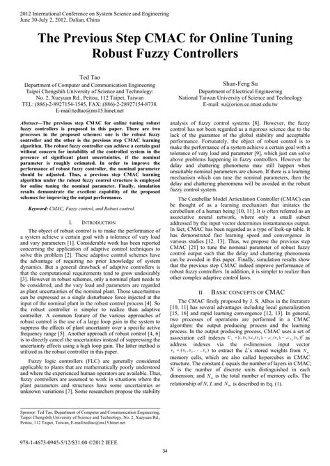 Pdf The Previous Step Cmac For Online Tuning Robust Fuzzy Controllers