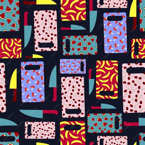 Premium Vector Seamless Pattern With Mushroom And Fruits Patterned Cutting Boards With