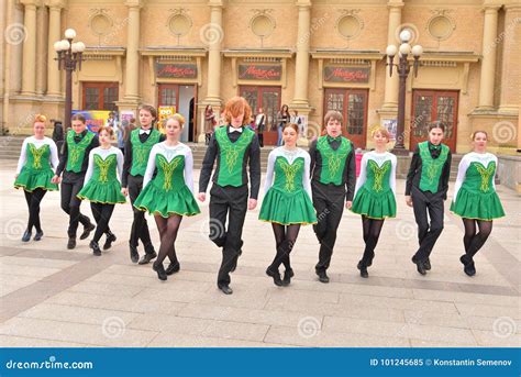 Group Of People In National Costumes Are Dancing Irish Dances