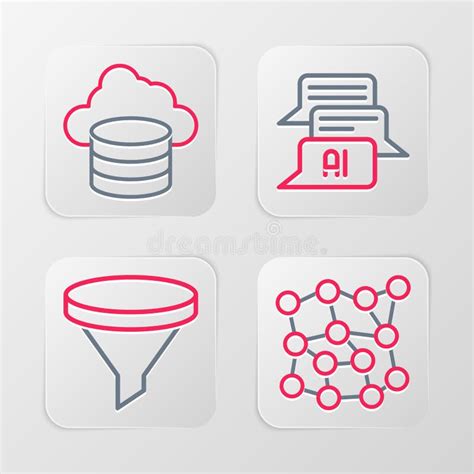 Set Line Neural Network Funnel Filter Chat And Cloud Database Icon Vector Stock Vector