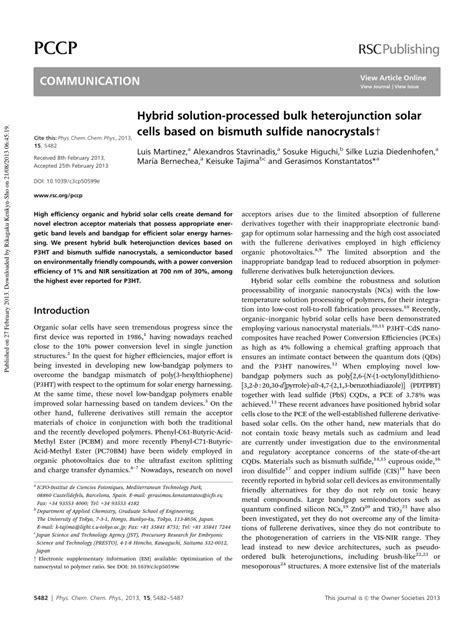 Pdf Hybrid Solution Processed Bulk Heterojunction Solar Cells Based On Bismuth Sulfide