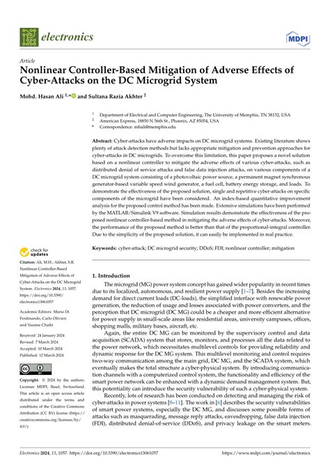 Pdf Nonlinear Controller Based Mitigation Of Adverse Effects Of Cyber Attacks On The Dc