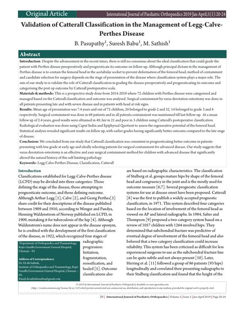 Pdf Validation Of Catterall Classification In The Management Of Legg Calve Perthes Disease