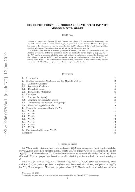 pdf quadratic points on modular curves with infinite mordell weil group