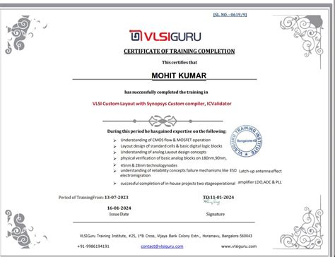 Successfully Completed Industry Training On Vlsi Custom And Layout Design With Synopsys Custom