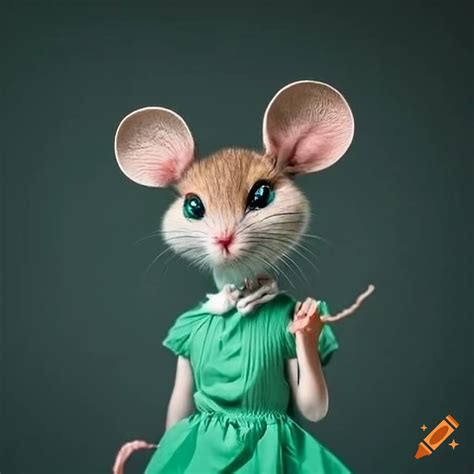 Anthropomorphic Mouse In A Green Dress Holding A Knotted Rope On Craiyon