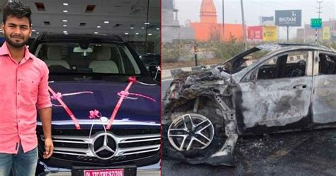 Rishabh Pants Mercedes Glc Hits Divider And Catches Fire Cricketer