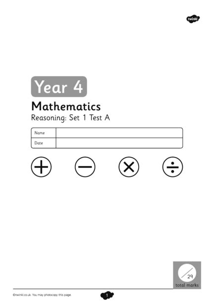 Year 4 Reasoning Test Set 1