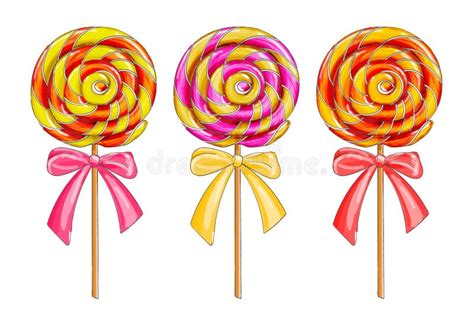Красочные конфеты леденца на палочке изолированные на белизне Иллюстрация вектора иллюстрации