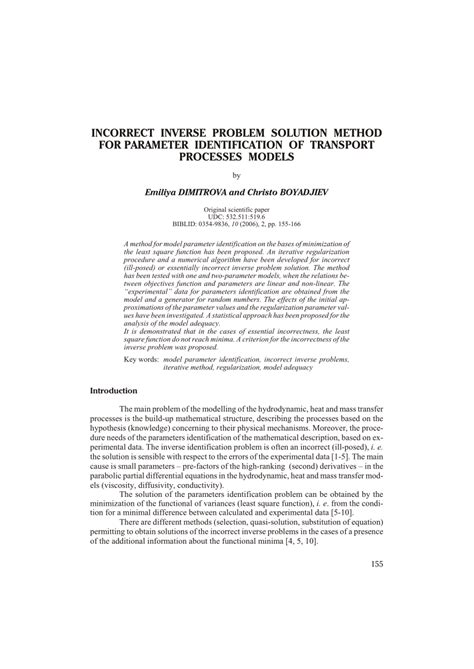Pdf Incorrect Inverse Problem Solution Method For Parameter