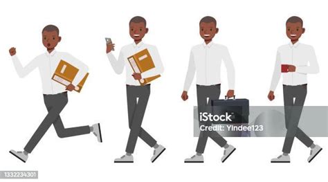 사업가는 흰색 셔츠 캐릭터 벡터 디자인을 착용합니다 다양한 액션으로 프리젠 테이션 남자에 대한 스톡 벡터 아트 및 기타 이미지 남자 걷기 등장인물 Istock