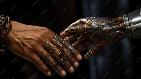 Premium Photo Touching Human Hands And Artificial Intelligence Person