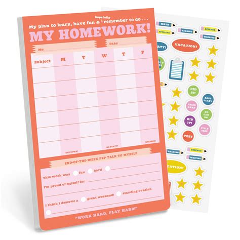 My Homework Weekly Tracker Pad Can Do Pad With Sticker Sheet Knock Knock