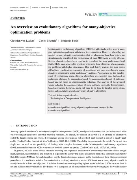 An Overview On Evolutionary Algorithms For Many‐objective Optimization Problems Request Pdf