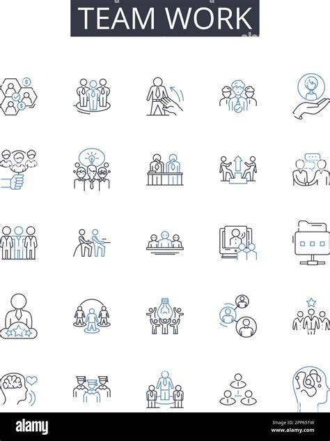 Team Work Line Icons Collection Cooperation Support Leadership Guidance Trust Bond