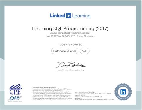 Prabhsimran Kaur On Linkedin Just Finished The Course Learning Sql Programming” By Scott