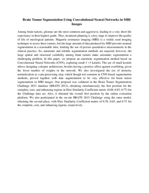 pdf brain tumor segmentation using convolutional neural networks in
