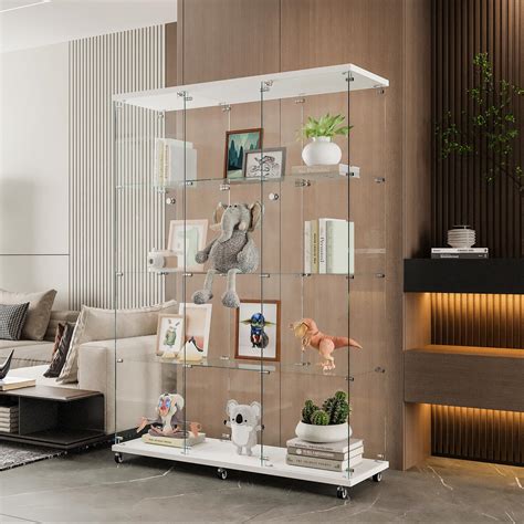 Yoluckea Glass Cabinet 4 Shelves Glass Display Cabinet